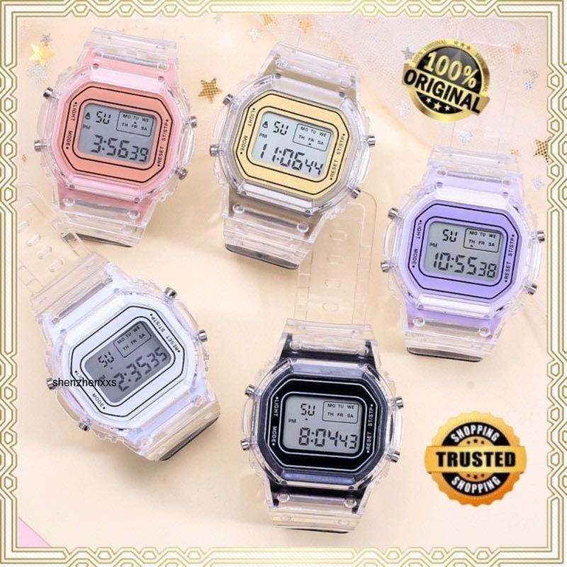 reloj mujer Luminoso Cuadrado Transparente Digital Reloj Impermeable ...