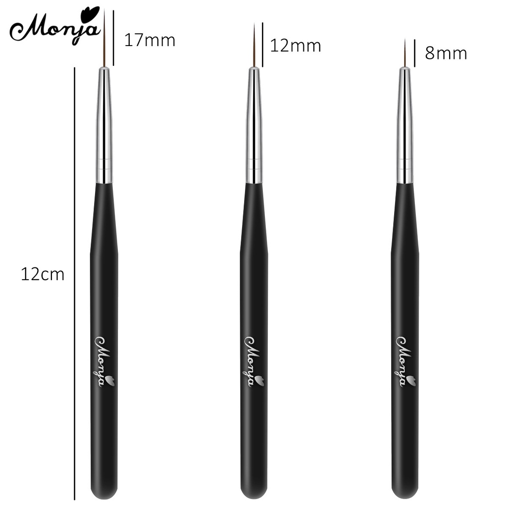 Monja 3 Piezas/Set 8/12/17mm Nail Art Liner Pincel De Pintura Rayas ...