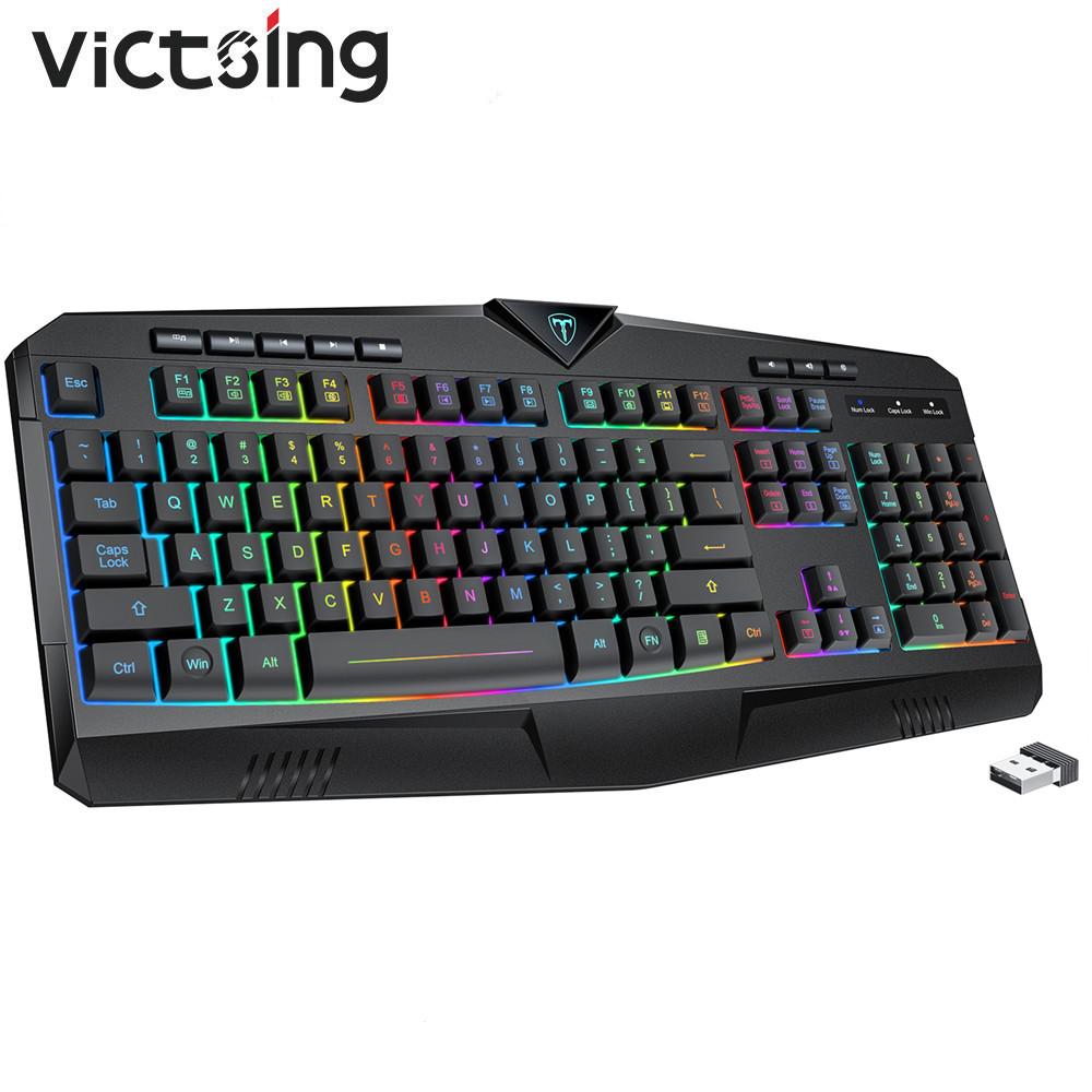 VictSing PC302 Rechargeable Wireless Gaming Keyboard, RGB Backlit Quiet ...