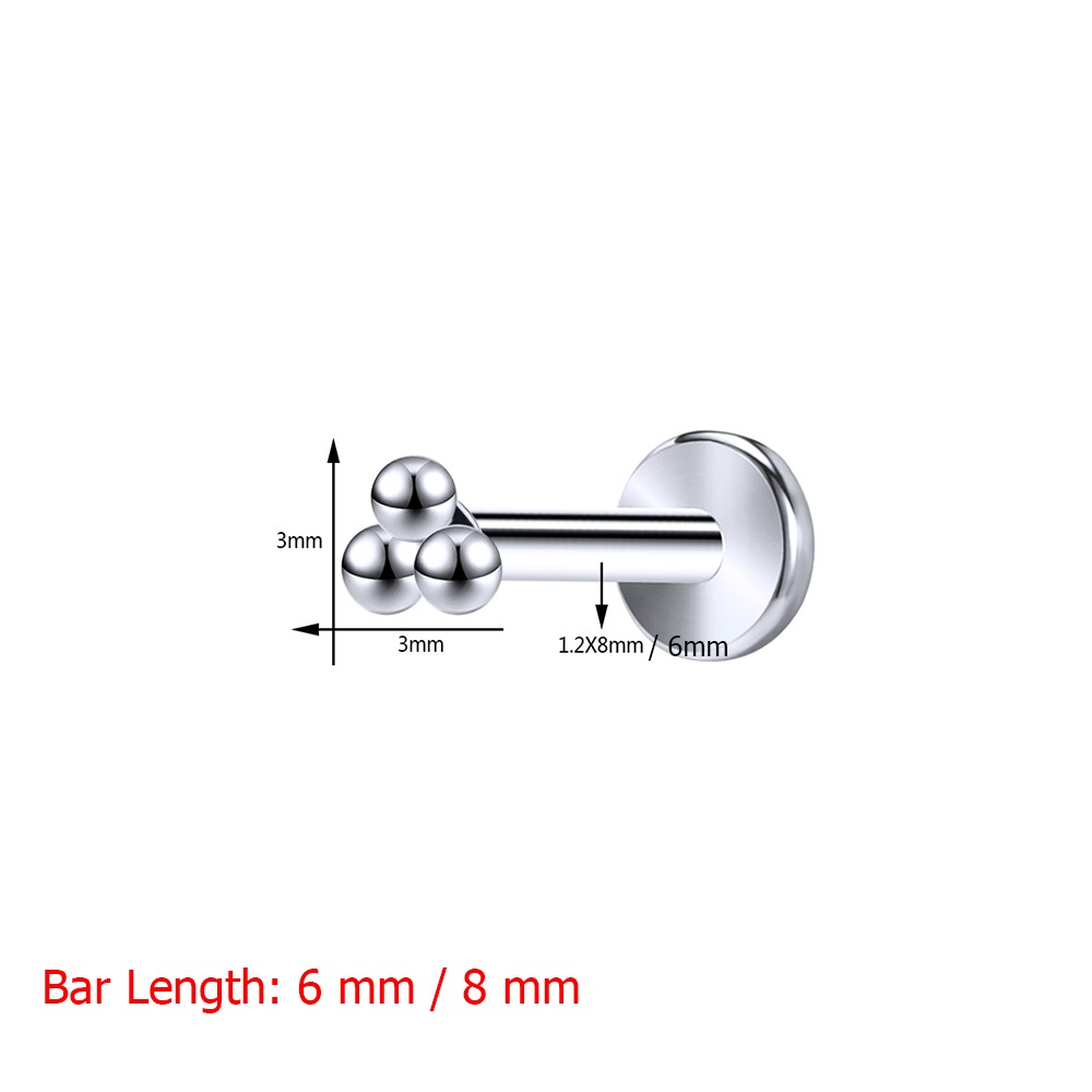 1 Pieza 6/8mm Color Cristal Labret Piercing Acero Inoxidable Labio ...