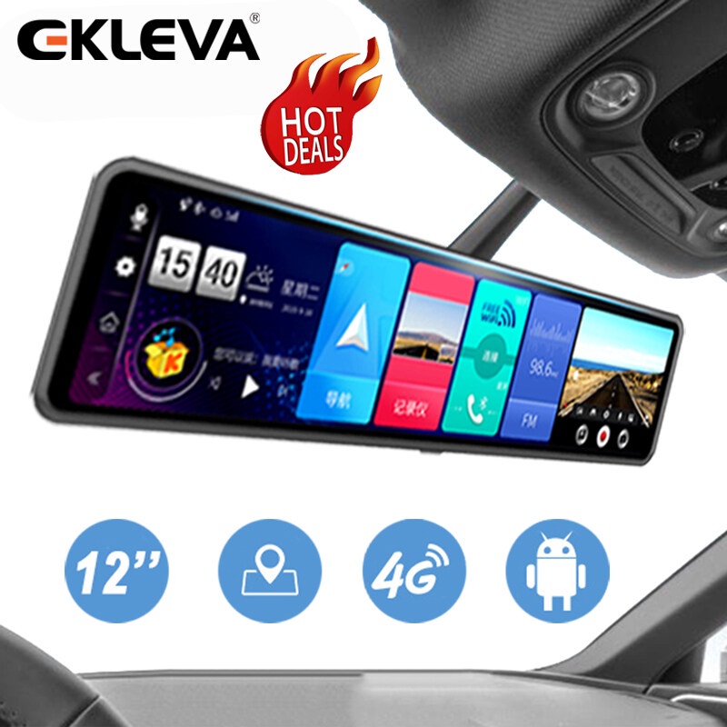 EKLEVA ADAS Android Dash Cam 4G Coche DVR Espejo GPS Wifi 12 Pulgadas ...