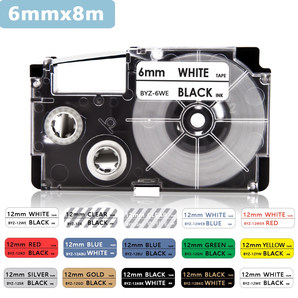 XR-6WE Cinta De Etiquetas Compatible Casio Label Pinter 6mmx8m 6YW 6X ...