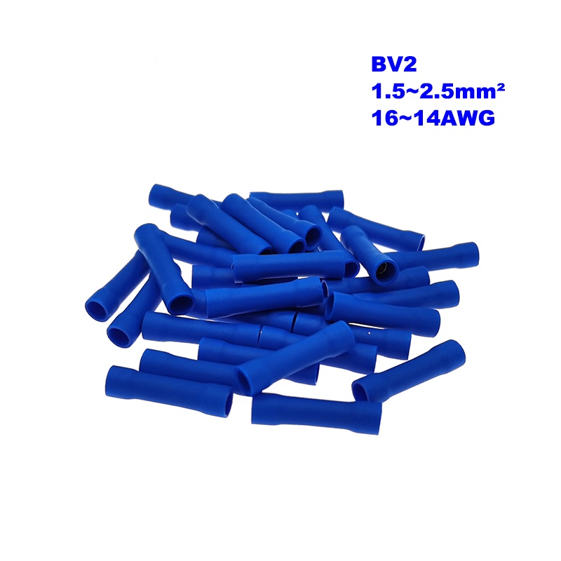 100 Unids/Lote Conector De Aluminio Recto Aislado BV1.25 BV2 BV5.5 Cable Eléctrico Terminales De ...