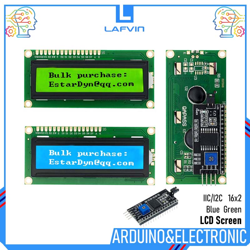 LAFVIN Módulo De Pantalla LCD Azul Verde 16x2 IIC/I2C 1602 Para Arduino UNO R3 Mega2560 ...