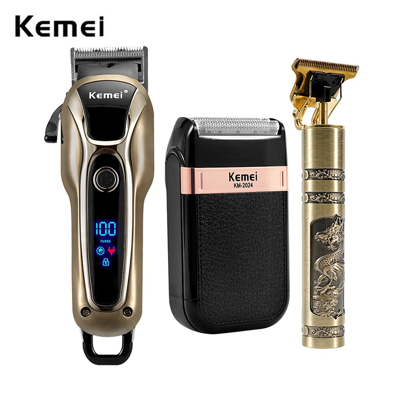 Kemei Profesional Peluquería Clipper Combo Recargable Acabado Eléctrico Máquina De Corte Barba ...
