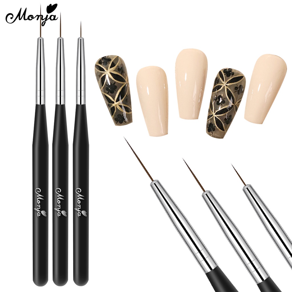 Monja 3 Piezas/Set 8/12/17mm Nail Art Liner Pincel De Pintura Rayas ...