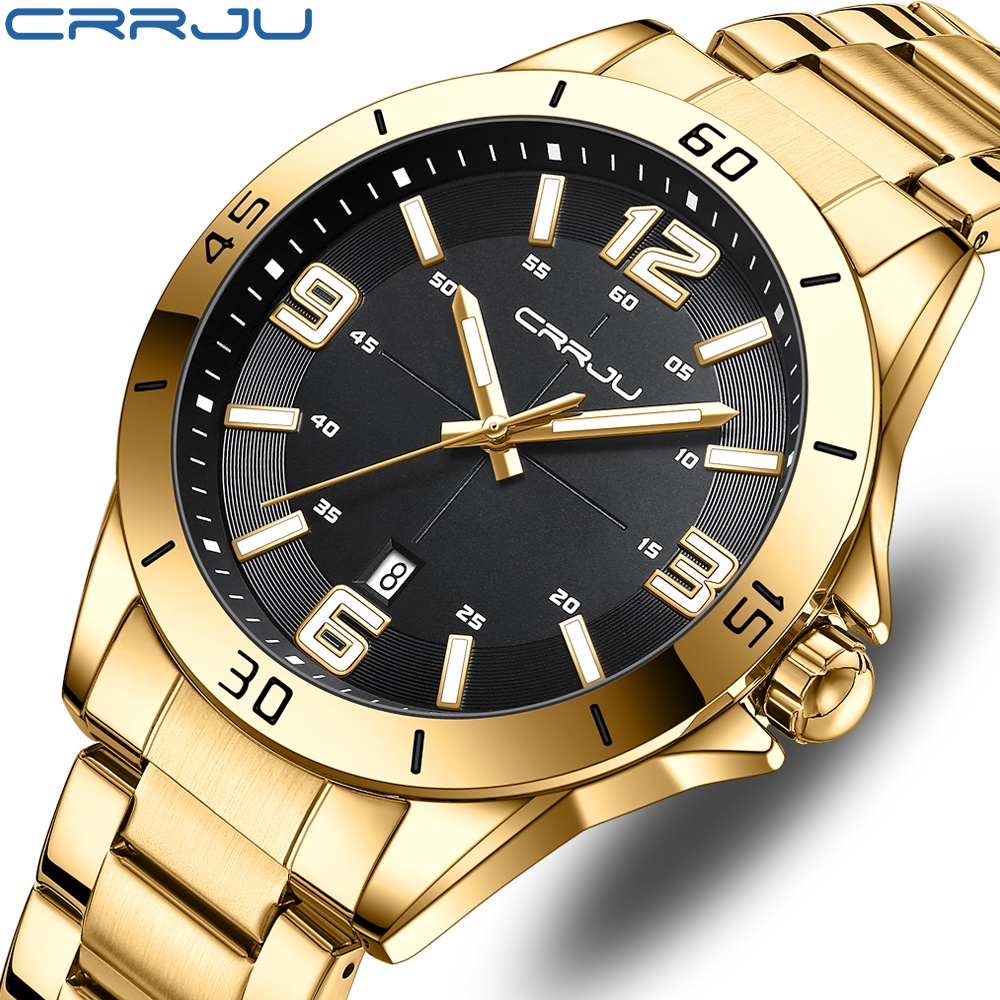 Reloj Original CRRJU Moda Para Hombre top De Negocios De Lujo Oro Acero ...
