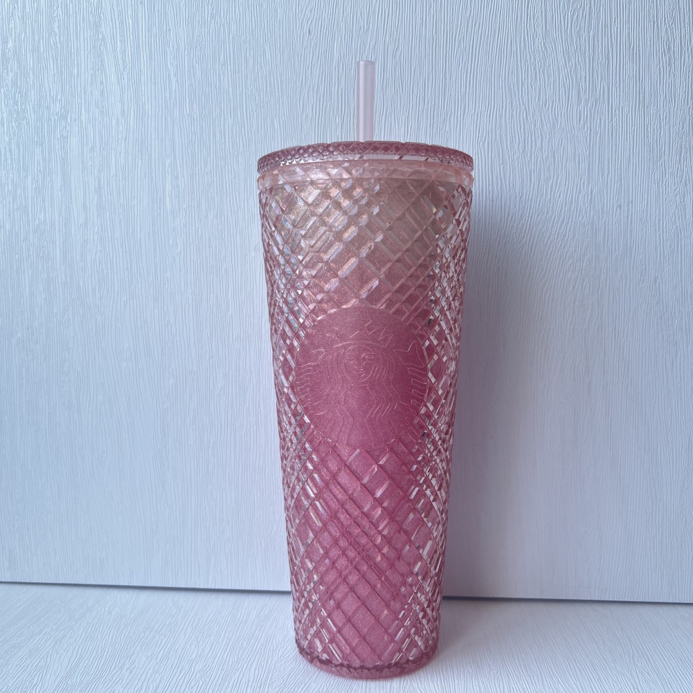 Vaso para el hogar de 710ml / 24oz Starbuck vaso de paja de plástico de doble capa taza fría ...