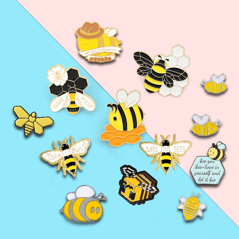 Lindo Broche De Abeja De Dibujos Animados Pequeña Flor Metal Insignia ...
