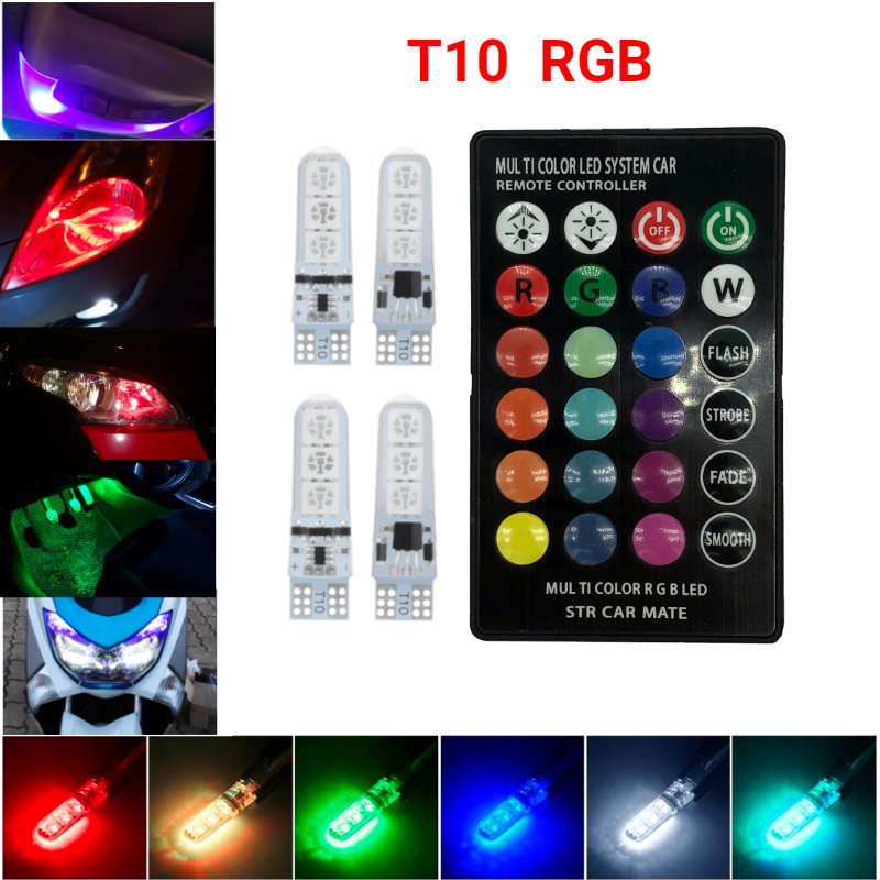 T10 W5W Silicona RGB 5050 6SMD LED Domo Lectura Bombilla Flash Decoración Luces Control Remoto ...