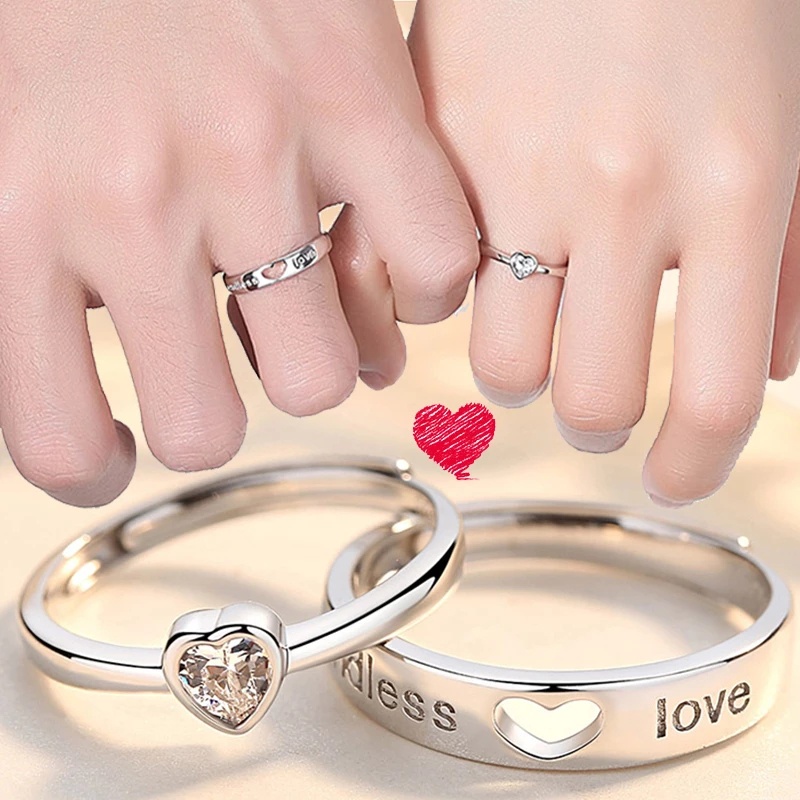 1 Par De Anillos De Pareja En Forma De Corazón De Amor Hueco Ajustable Anillo De Mujeres Hombres ...