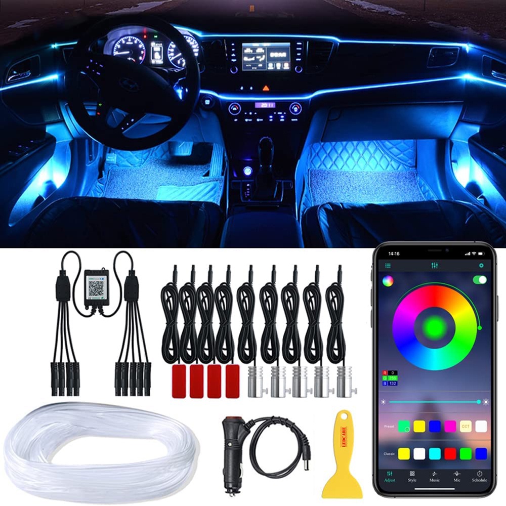 RGB Coche Ambiente Interior Pie Luz App Sonido Música Control De Fibra ...