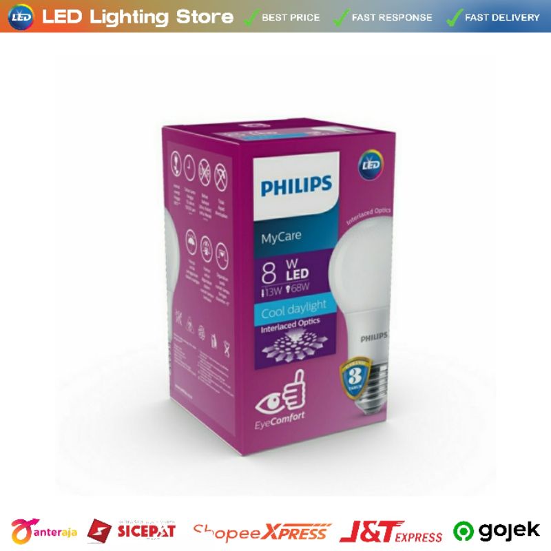 Philips luces LED bombilla 8W 8WATT 8WATT MYCARE blanco 6500K luz ...