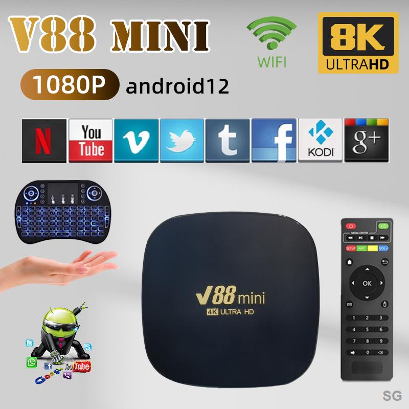 Caja De TV Inteligente V88 mini 32GB/512GB Wifi 2.4G Android 12.0 8K Ultra HD Reproductor De ...