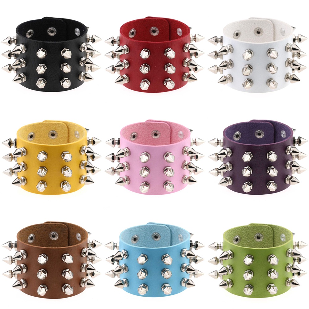 Pulsera De Cuero Con Remache De Tres Filas Punk Pulseras De Rock Gótico ...