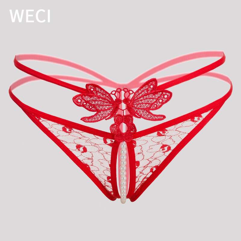 [listo Stock] Tanga Weci G Strings Sexy Mariposa Perla Tanga Mujer