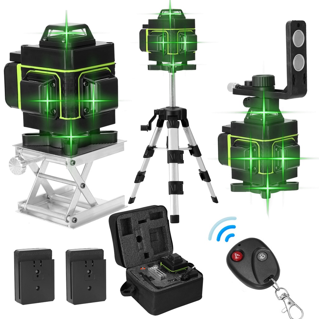 16 Líneas 4D Nivel Láser Vertical Horizontal Línea Cruzada Autonivelante 360 Con Barra De ...