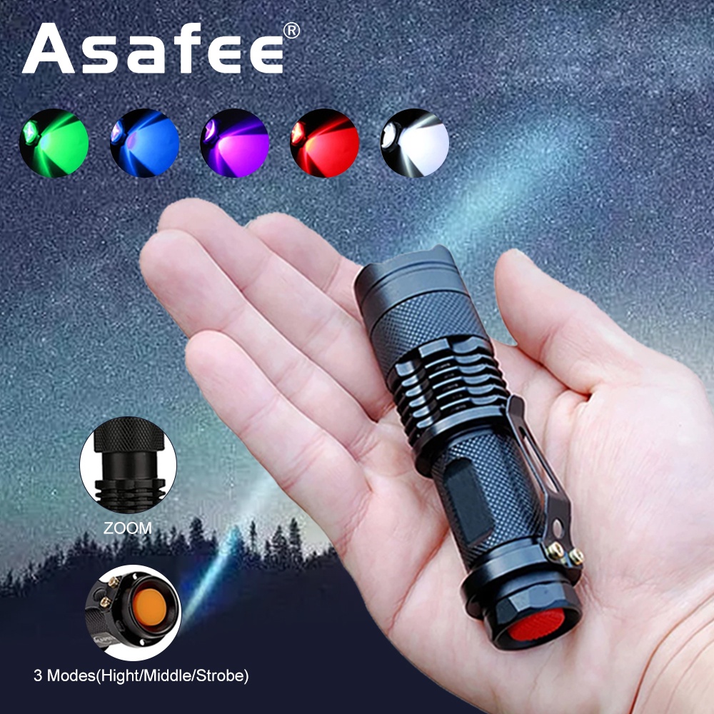 Asafee 5 Colores LED Mini Linterna Táctica Blanco/Rojo/Azul/Verde/Luz ...