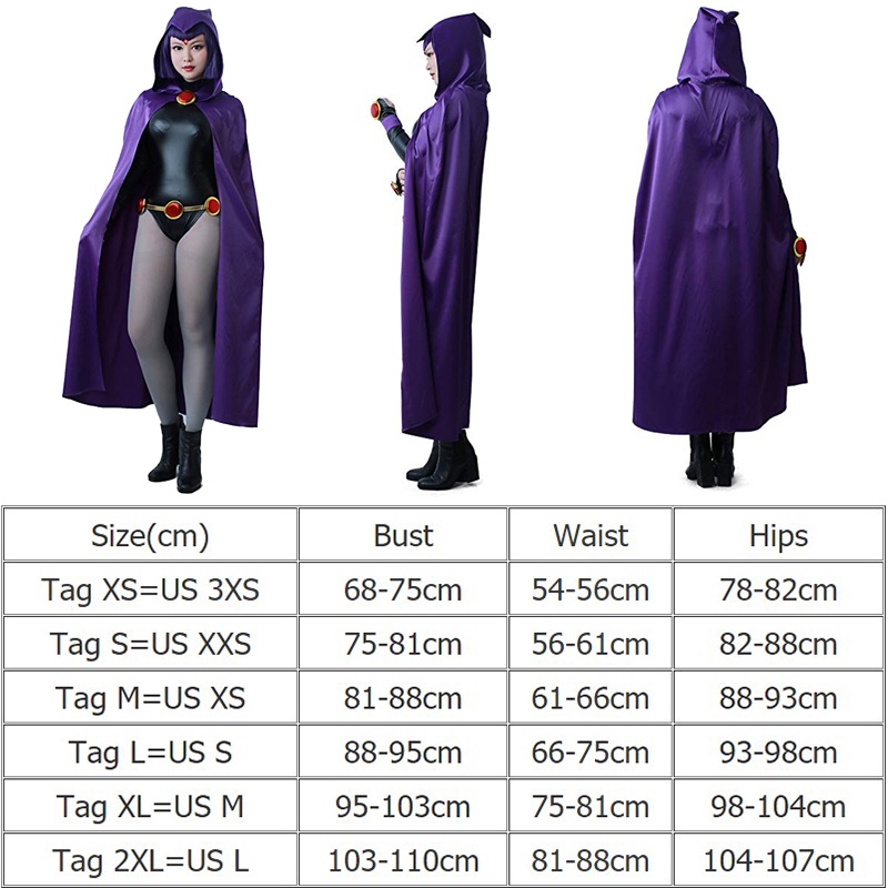 Disfraz De Cosplay Teen Titans Raven Superhéroe Capa Monos Zentai ...