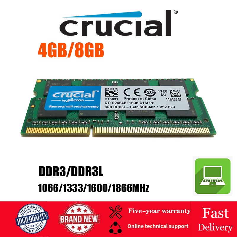 [En STOCK] Crucial 4GB/8GB DDR3/DDR3L RAM Notebook Memory SODIMM 1066/1333/1666/1866MHz 204Pin 1 ...