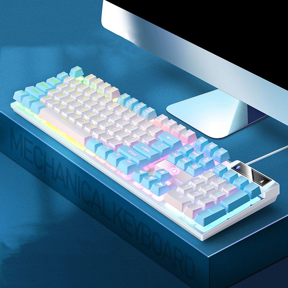 ALISON Teclado Mecánico ABS Rosa Azul Impermeable 104 Teclas ...