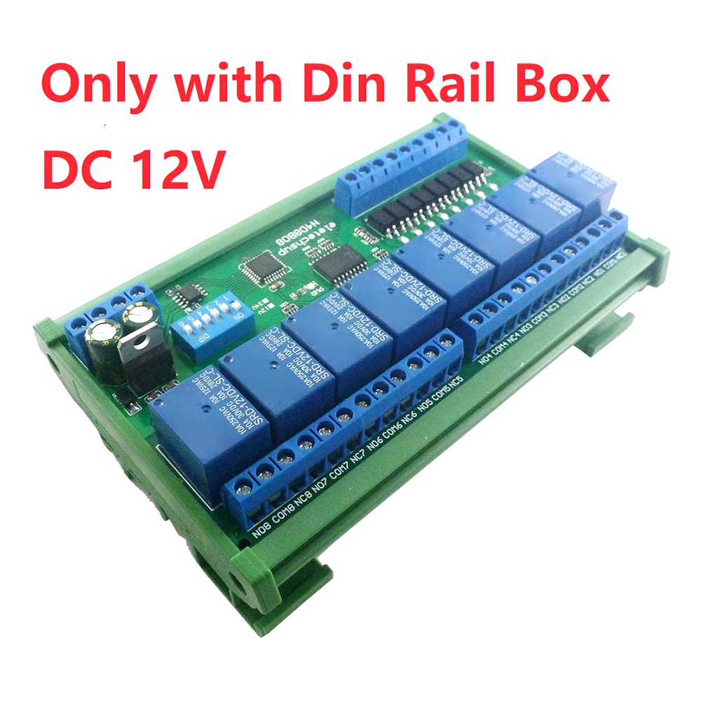 DIYMORE DC 12V 24V 8 Entradas Aisladas Y 8 Salidas DIN35 C45 Caja De Carril UART RS485 Módulo De ...