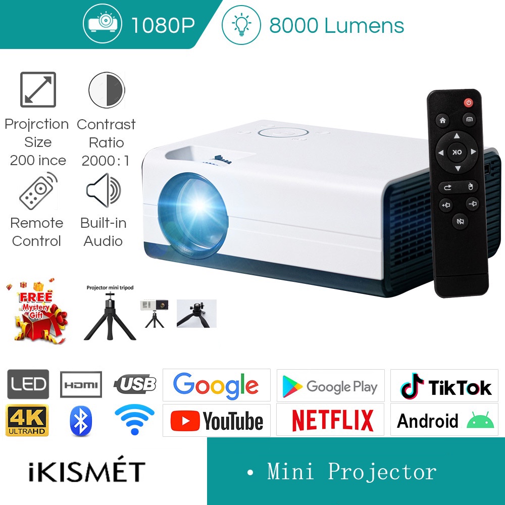 iKISMET Smart Pico Projector T01 4K 8000K LCD Android 5G WiFi Sync ...