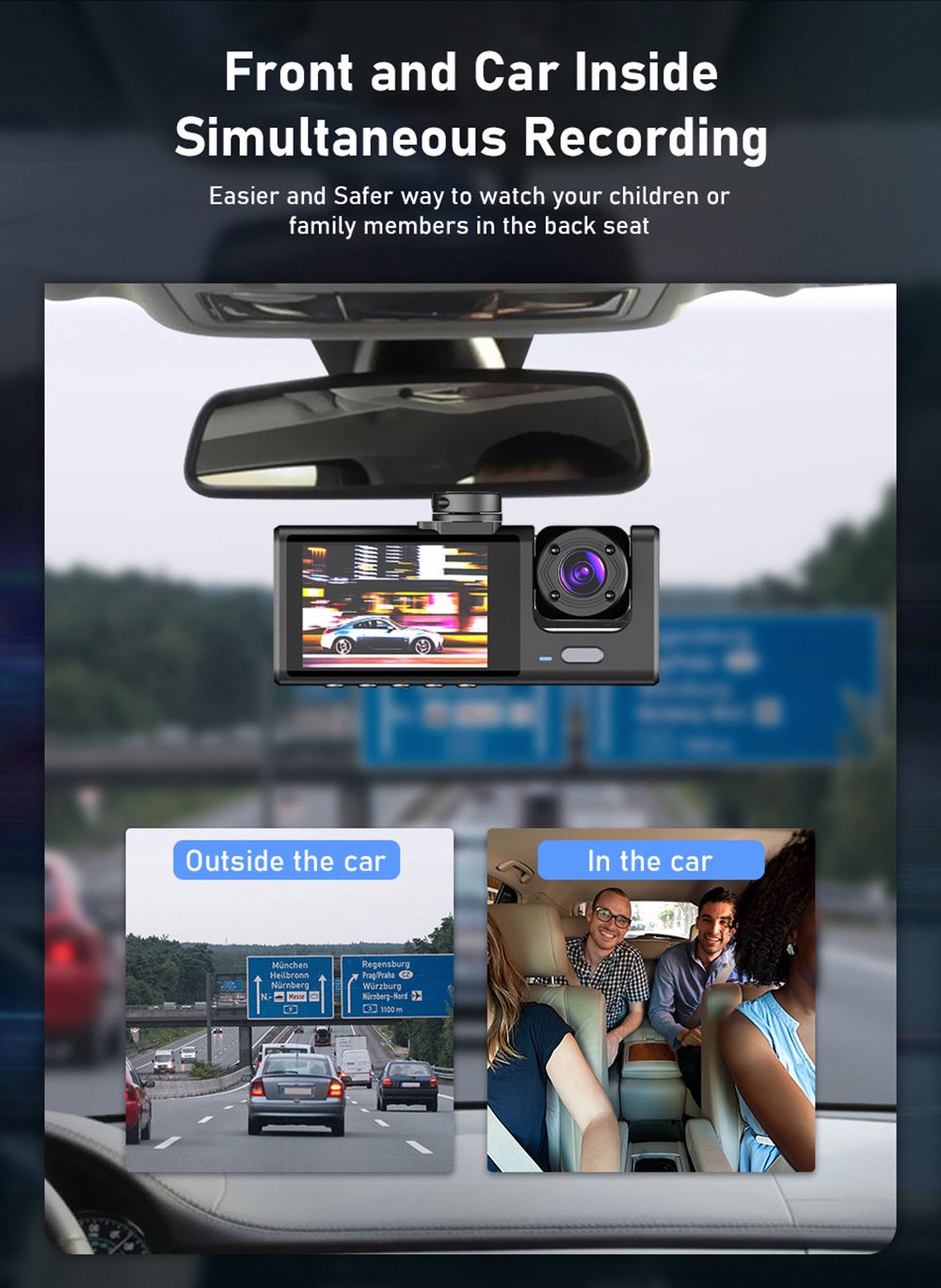 Dash Cam Con 3 Cámara Real 1080P Full HD Mini De Coche DVR Voz Prompt ...