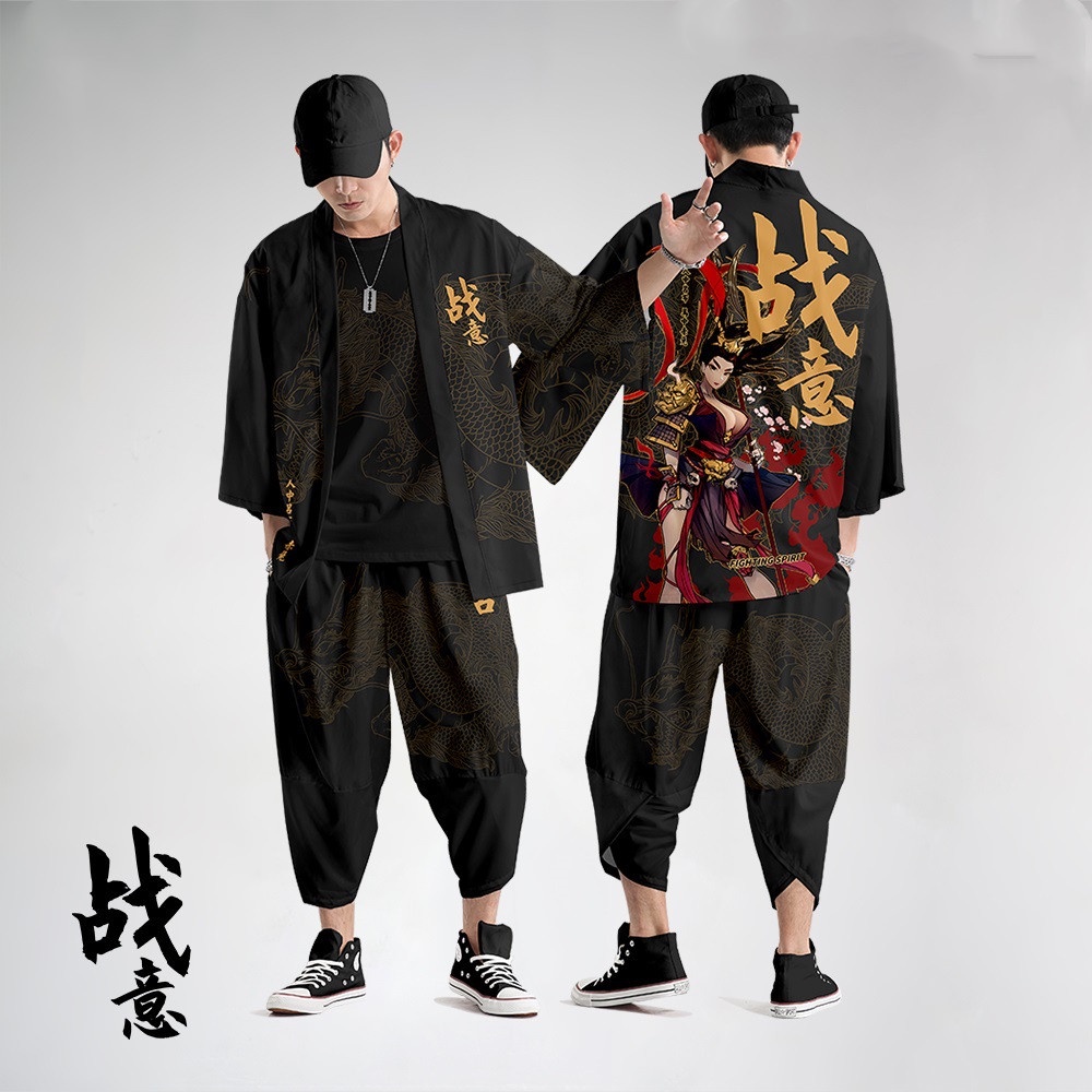 Estilo Japonés Vintage Kimono Haori Pantalones Conjunto De Hombres ...