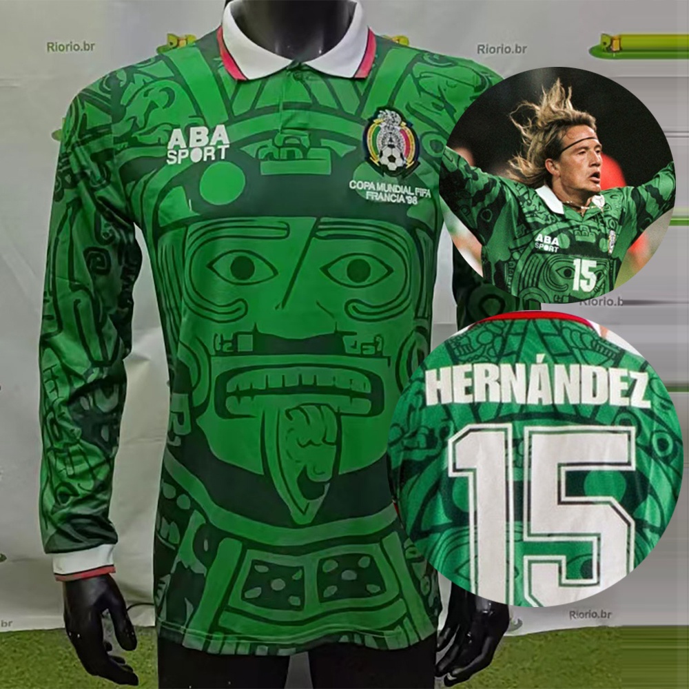1998 Retro Jersey Mexico Local Camisas De Fútbol Manga Larga Personalización Nombre Número ...