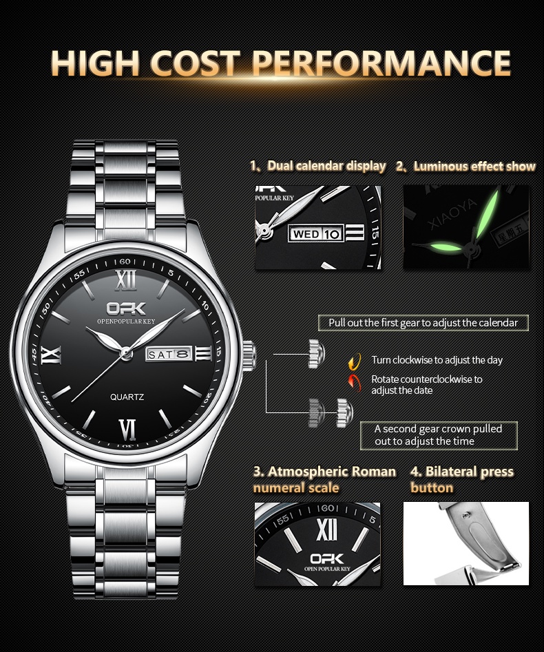 OPK Reloj Hombre Correa De Acero Impermeable Luminosa 8123 | Shopee México