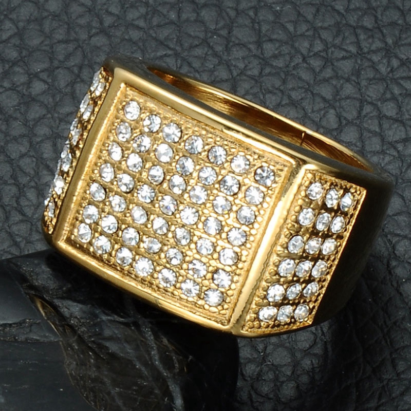 Anillo De Oro De Acero Inoxidable Con Diamantes Completos Para Hombre ...
