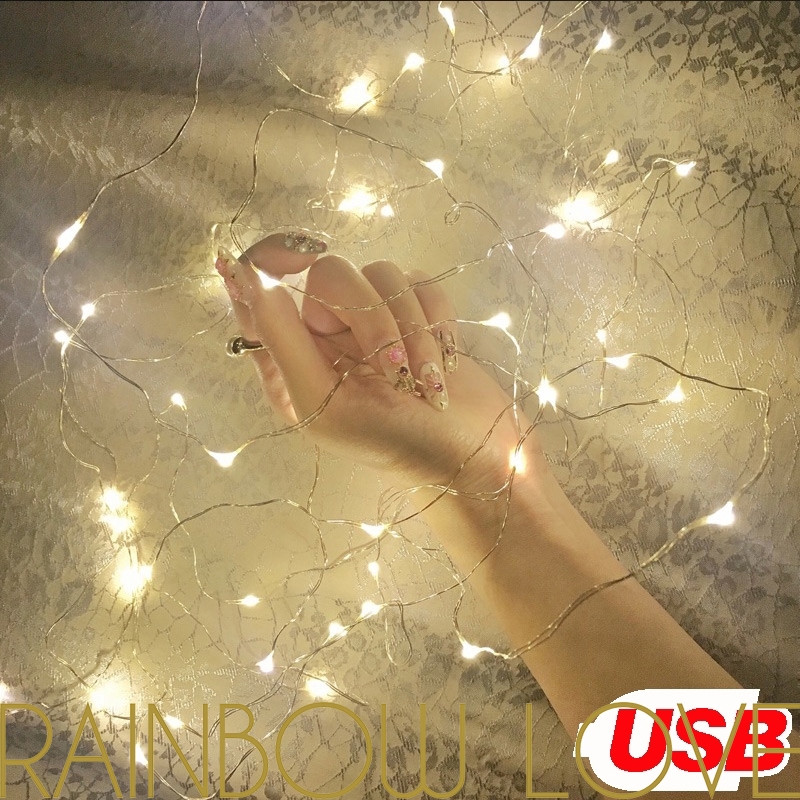 1M/5M/10M cable de hadas/alambre LED USB plateado a prueba de agua para ...