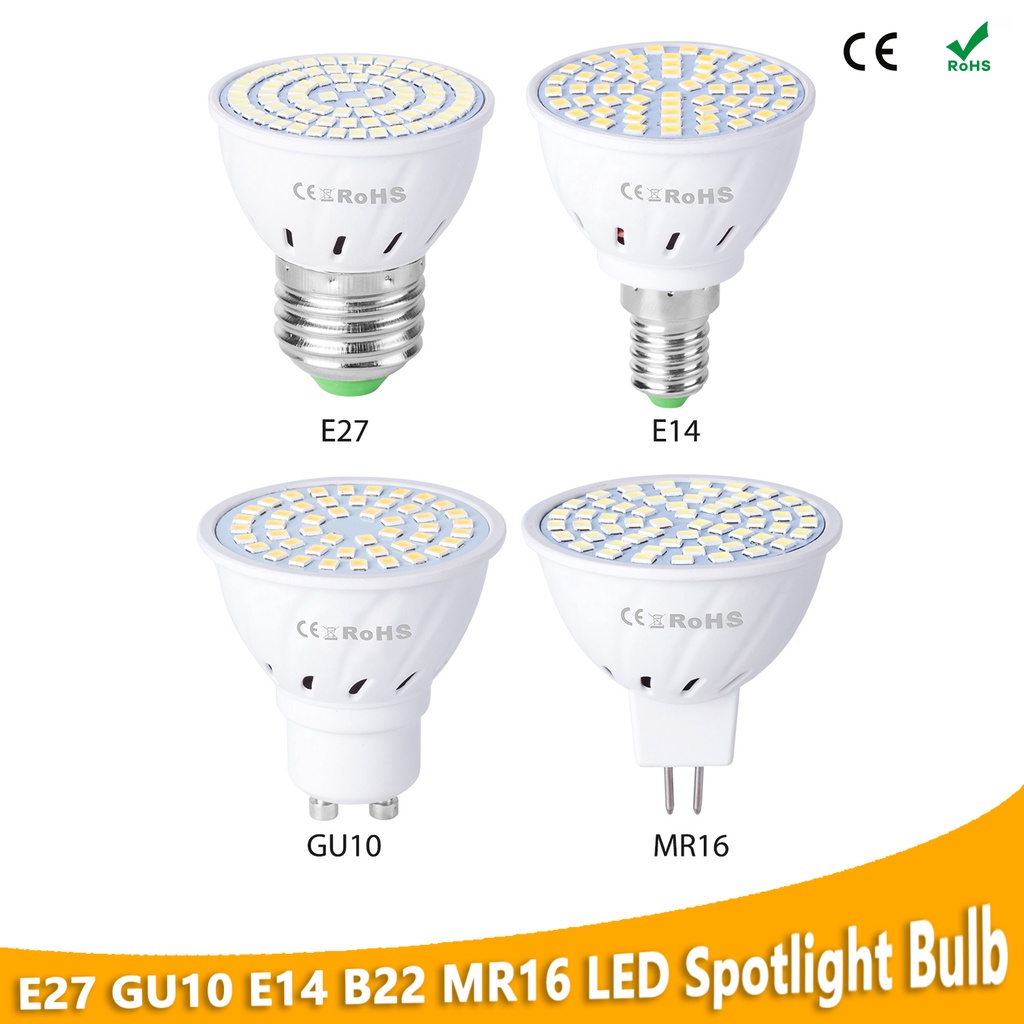 GU10 LED E27 Lámpara E14 Bombilla De Foco 48/60/80leds 220V Bombillas MR16 Luz Puntual 5W 7W 9W ...