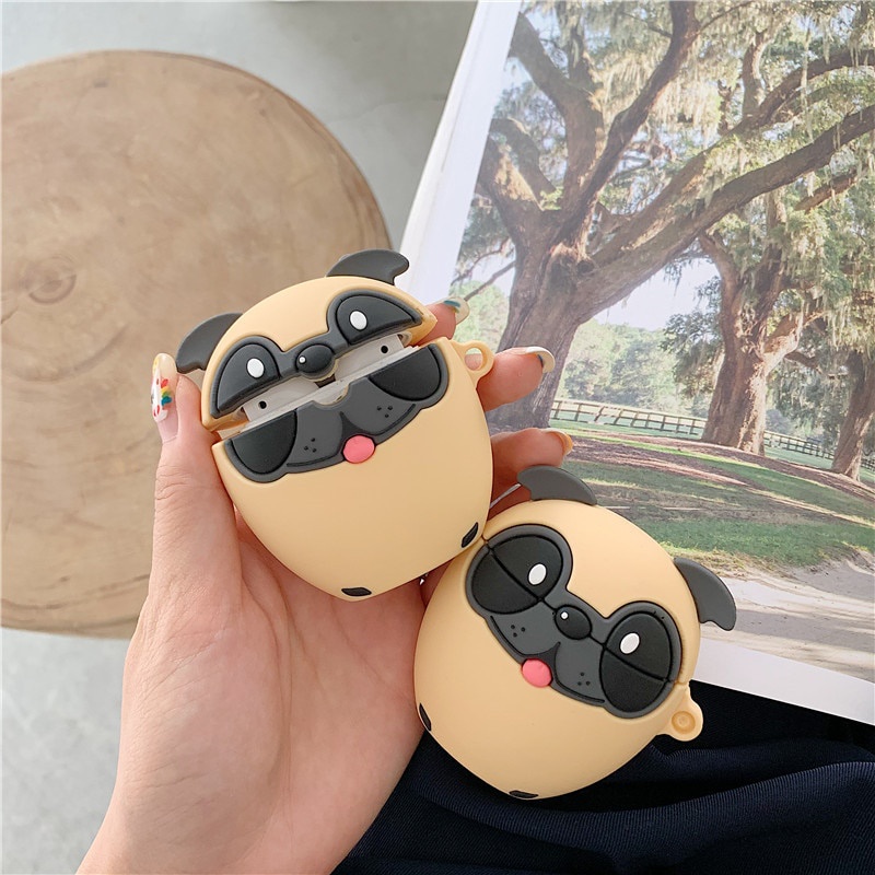 Para AirPod 1 2 caso 3D brasil perro Pug de dibujos animados de ...