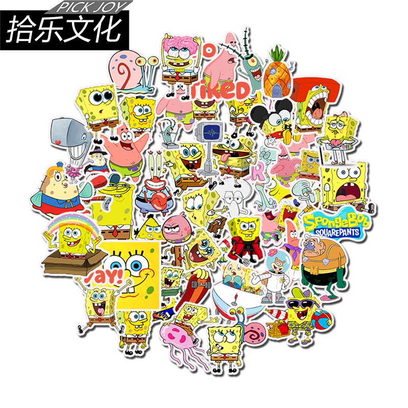 50Pcs Cartoon Colered SpongeBob SquarePants Waterproof Sticker ...
