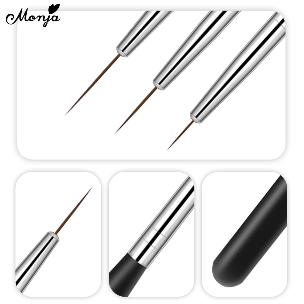 Monja 3 Piezas/Set 8/12/17mm Nail Art Liner Pincel De Pintura Rayas ...