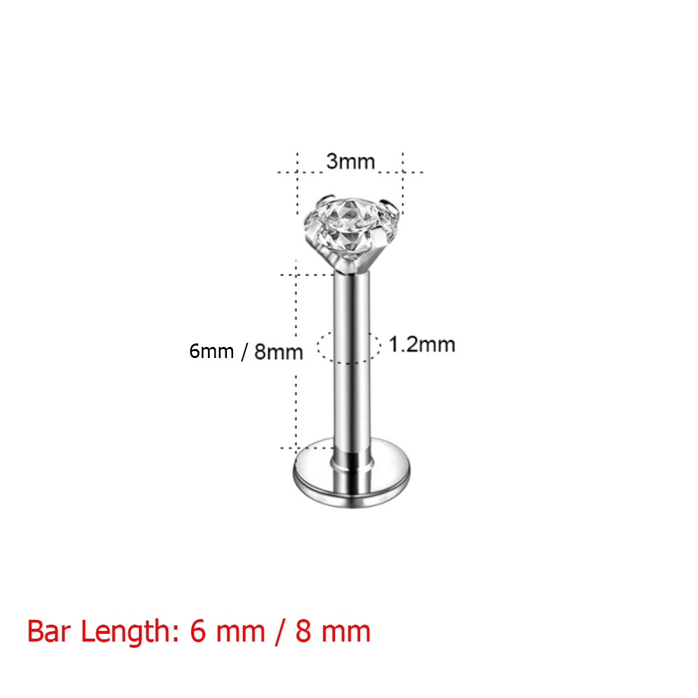1 Pieza 6/8mm Color Cristal Labret Piercing Acero Inoxidable Labio ...
