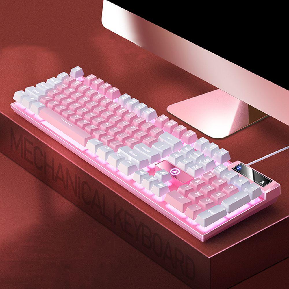 ALISON Teclado Mecánico ABS Rosa Azul Impermeable 104 Teclas ...