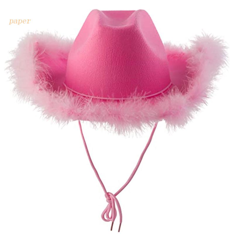 Sombrero De Vaquera Rosa Húmedo Casual Vaquero Occidental Plumas ...