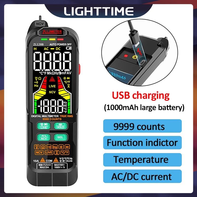 ZL126/ZL128 Multímetro Digital USB Recargable AC DC Probador De Voltaje ...