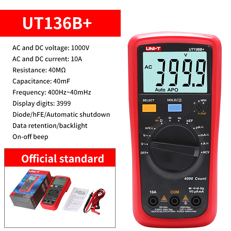 UNI-T UT136B + UT136C + 1000V 10A Multímetro Digital Probador AC DC ...