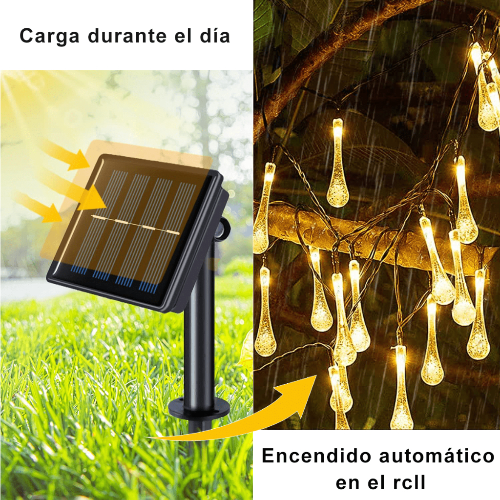 Cadena Solar Luces Forma De Caída Serie 50 Focos 7m | Shopee México