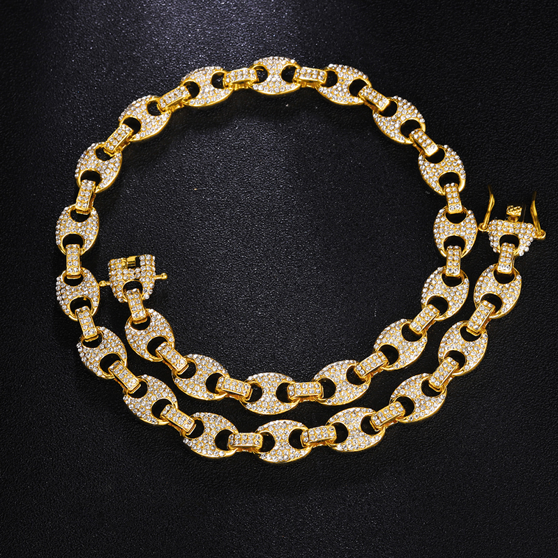 HYAKKI 13mm Collar De Hombres Helados Cadena De Grano De Café Cuba ...