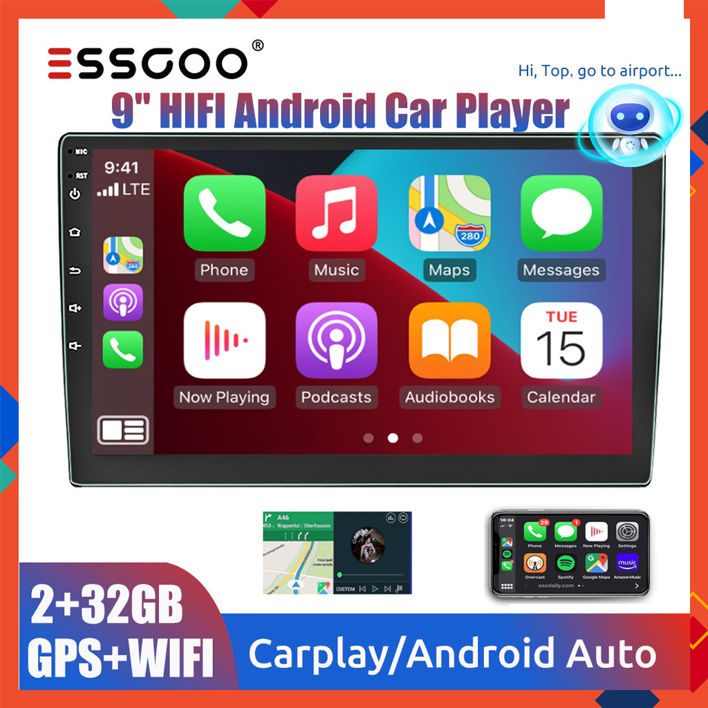 Reproductor MP5 De 9 Pulgadas Con Carplay Android Auto 2 Din HIFI Radio Multimedia Soporte GPS ...