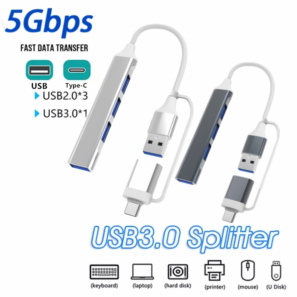 Adaptador Multi Splitter De Alta Velocidad USB 3.0 4 Puertos OTG Tipo C ...