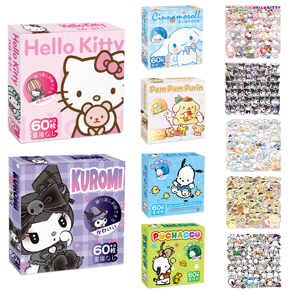 60pcs Sanrio Hello Kitty Kuromi Cinnamoroll Pochacco Pegatinas Para