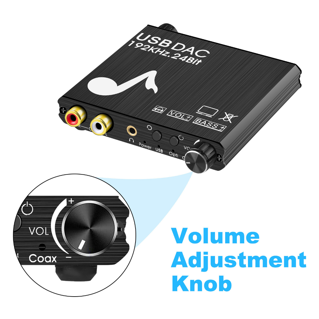 Convertidor De Audio Digital A Analógico De 192khz DAC Con Control De Bajo Y Volumen Y Fibra ...