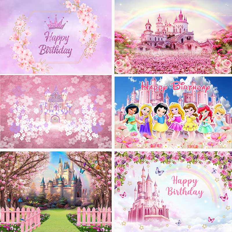 Castillo De Princesa Con Flores Para Niña Fondo De Cumpleaños ...