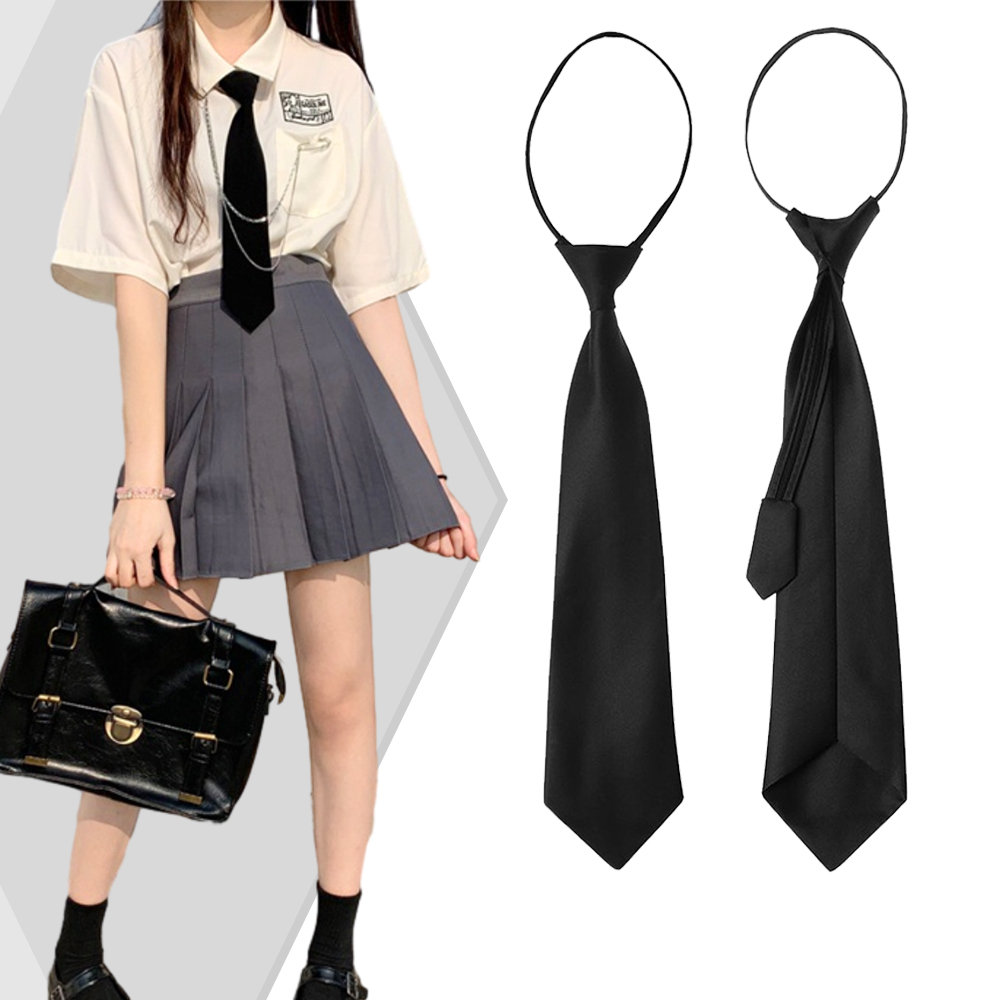 Negro Cremallera Simple Cuello Lazos JK Uniforme Camisa Clip En Corbata ...